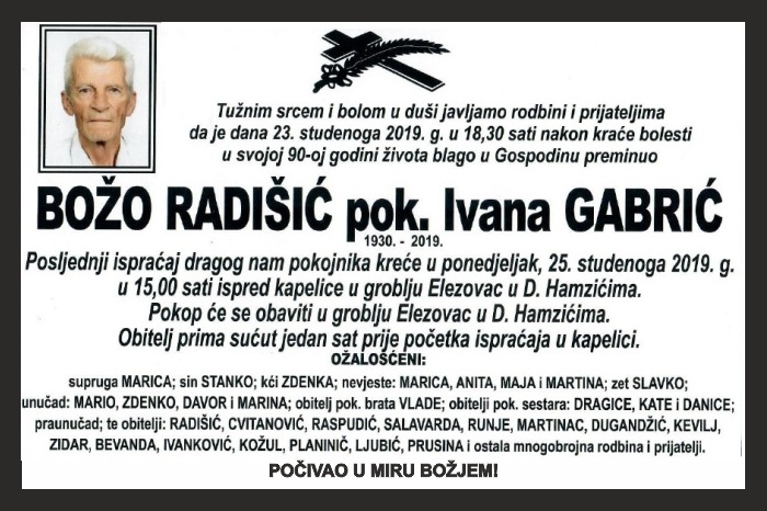 BOŽO RADIŠIĆ GABRIĆ 1930 – 2019 - Umrli.info