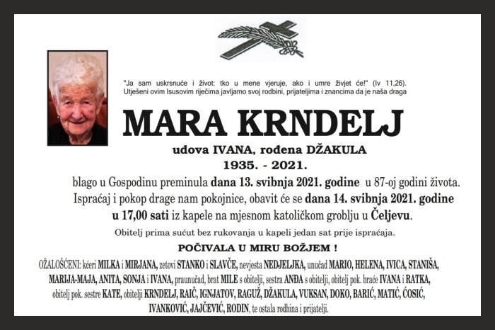 MARA KRNDELJ 1935 - 2021 - Umrli.info