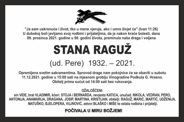 STANA RAGUŽ 1932 – 2021 - Umrli.info