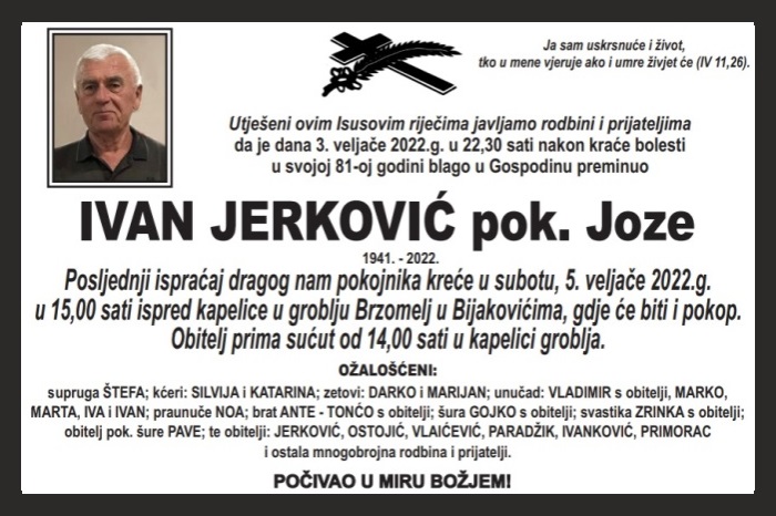 IVAN JERKOVIĆ 1941 - 2022 - Umrli.info