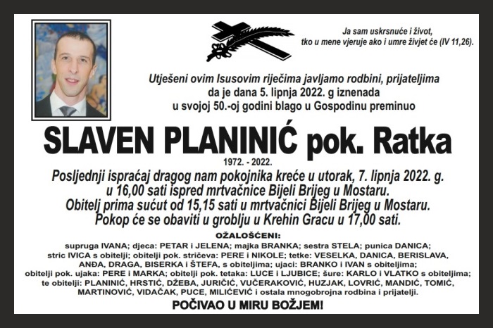 SLAVEN PLANINIĆ 1972 - 2022 - Umrli.info