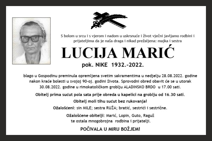 LUCIJA MARIĆ 1932 - 2022 - Umrli.info