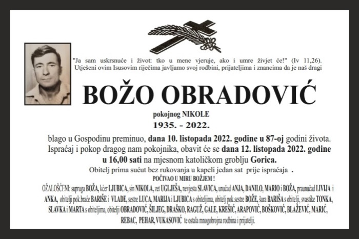 BOŽO OBRADOVIĆ 1935 - 2022 - Umrli.info