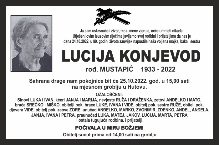 LUCIJA KONJEVOD 1933 - 2022 - Umrli.info