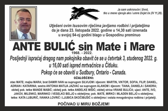 ANTE BULIĆ 1968 - 2022 - Umrli.info