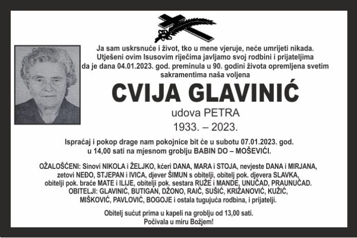 CVIJA GLAVINIĆ 1933 – 2023 - Umrli.info