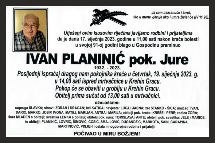 IVAN PLANINIĆ 1932 - 2023 - Umrli.info