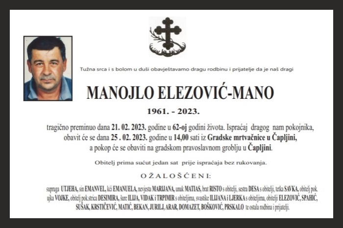 MANOJLO ELEZOVIĆ - MANO 1961 - 2023 - Umrli.info