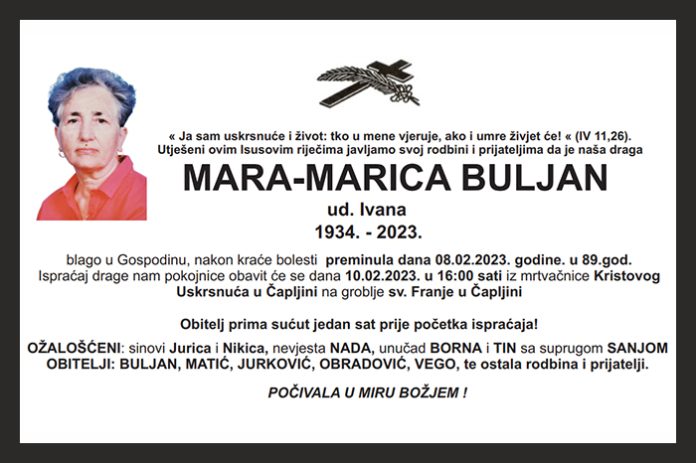 MARA - MARICA BULJAN 1934 - 2023 - Umrli.info