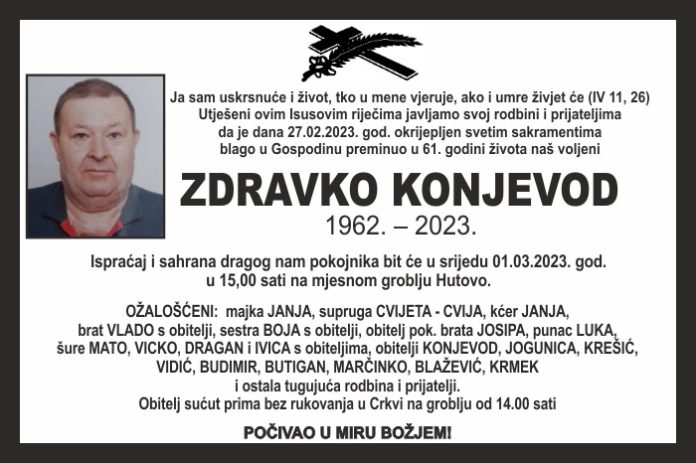 ZDRAVKO KONJEVOD 1962 – 2023 - Umrli.info