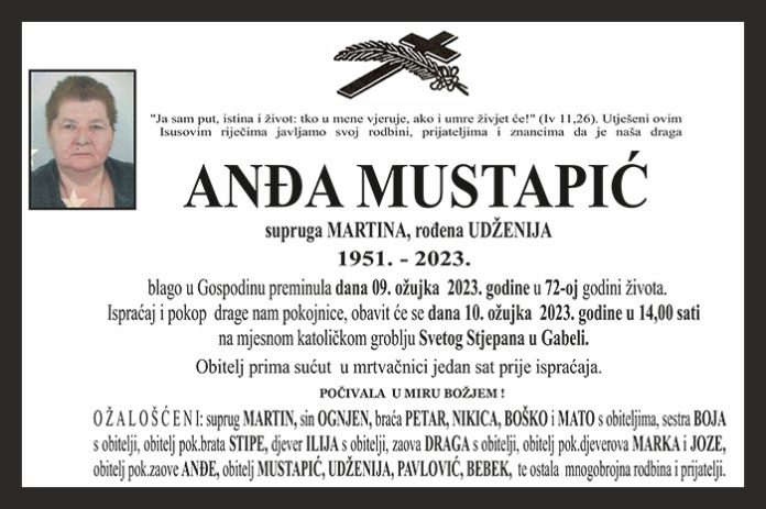 ANĐA MUSTAPIĆ 1951 - 2023 - Umrli.info