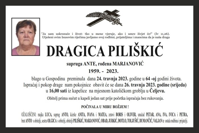 DRAGICA PILIŠKIĆ 1959 - 2023 - Umrli.info