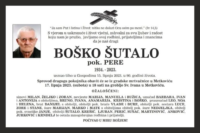 BOŠKO ŠUTALO 1934 - 2023 - Umrli.info