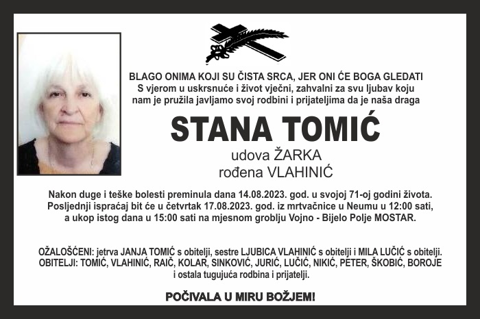 STANA TOMIĆ - Umrli.info