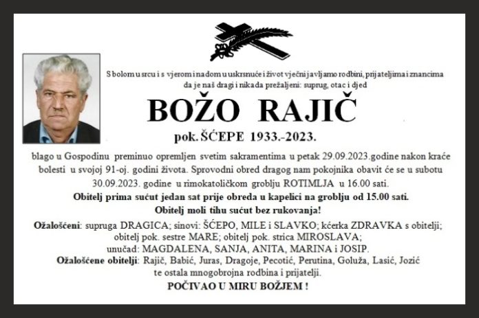 BOŽO RAJIČ 1933 - 2023 - Umrli.info