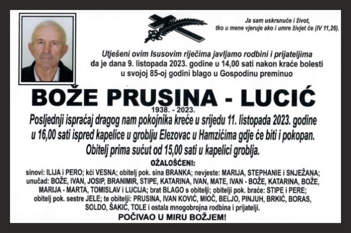 BOŽE PRUSINA - LUCIĆ 1938 - 2023 - Umrli.info