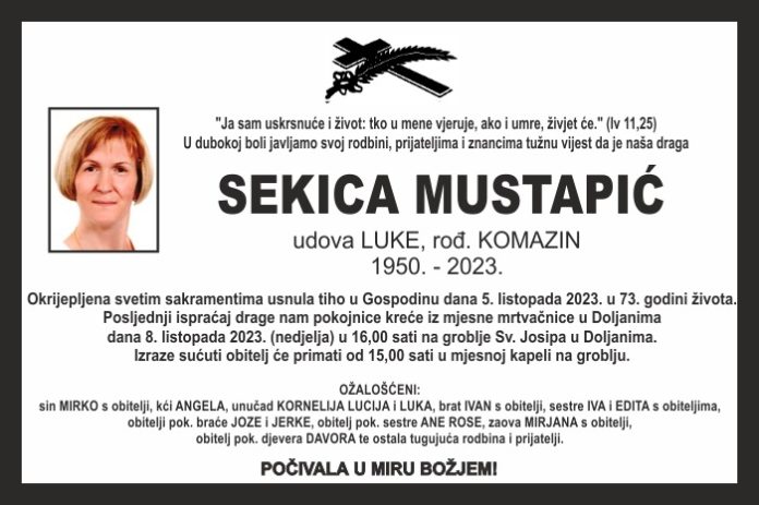 SEKICA MUSTAPIĆ 1950 - 2023 - Umrli.info