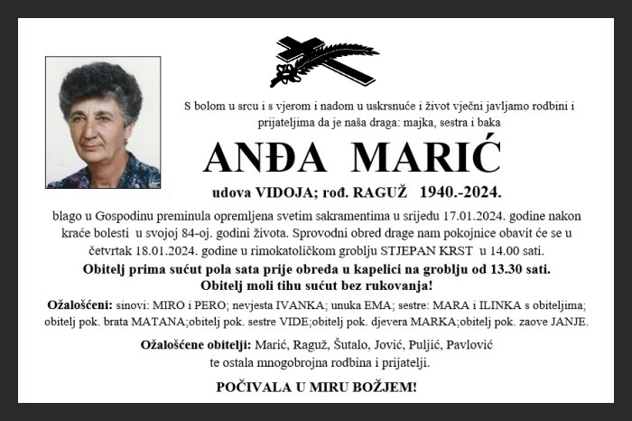 ANĐA MARIĆ 1940 - 2024 - Umrli.info