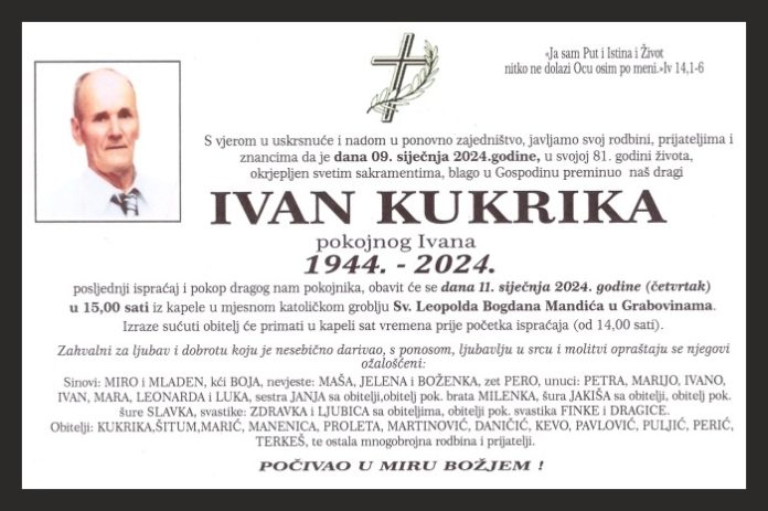 IVAN KUKRIKA 1944 - 2024 - Umrli.info