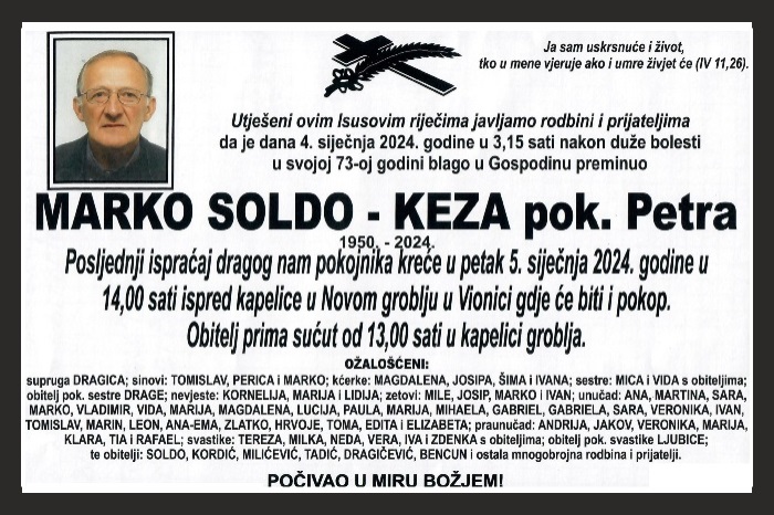 MARKO SOLDO - KEZA 1950 - 2024 - Umrli.info