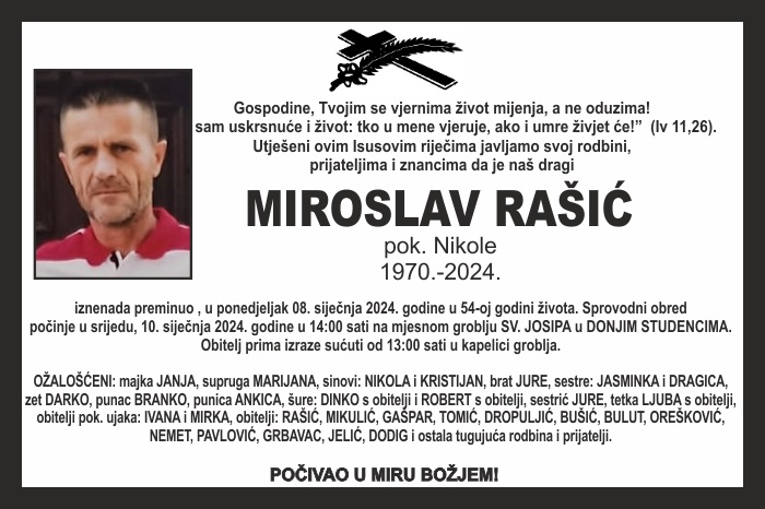MIROSLAV RAŠIĆ 1970 - 2024 - Umrli.info