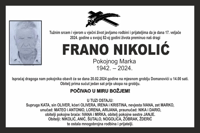 FRANO NIKOLIĆ 1942 – 2024 - Umrli.info