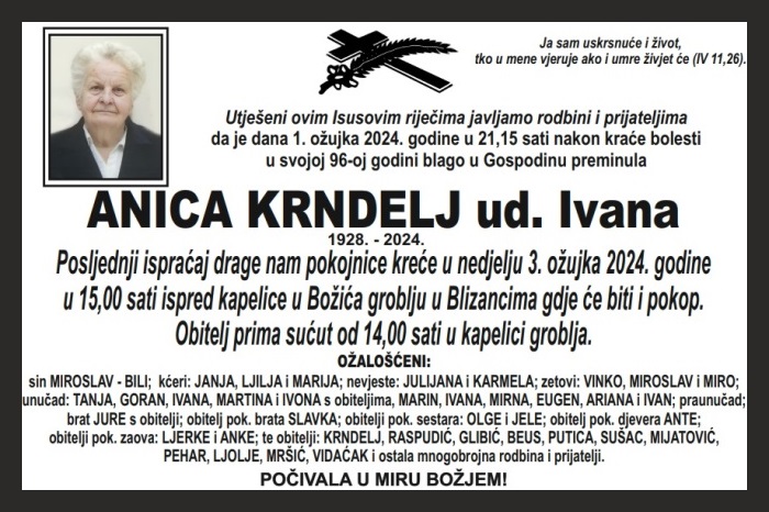 ANICA KRNDELJ 1928 - 2024 - Umrli.info