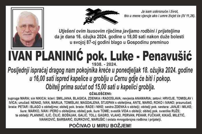 IVAN PLANINIĆ 1938 - 2024 - Umrli.info