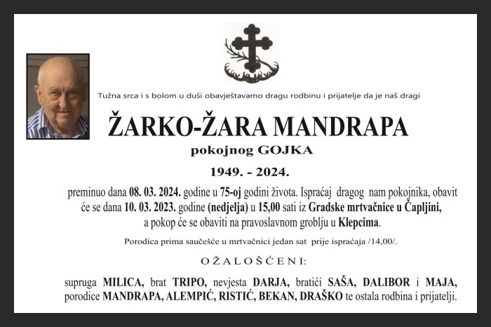 ŽARKO-ŽARA MANDRAPA 1949 - 2024 - Umrli.info