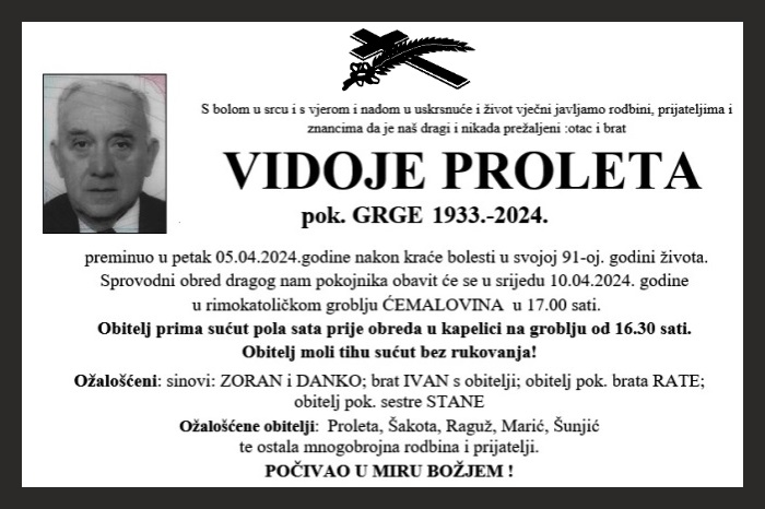 VIDOJE PROLETA 1933 - 2024 - Umrli.info