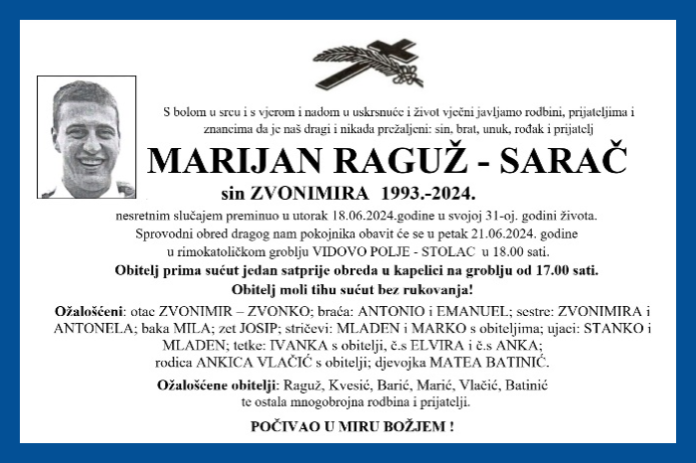 MARIJAN RAGUŽ - SARAČ 1993 - 2024 - Umrli.info