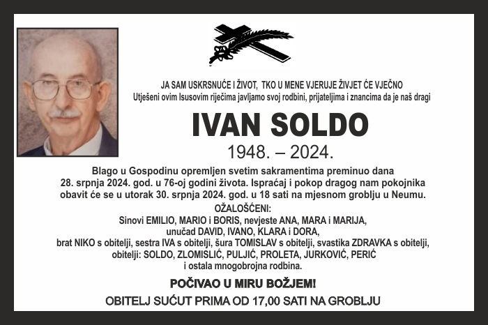 IVAN SOLDO 1948 – 2024 - Umrli.info