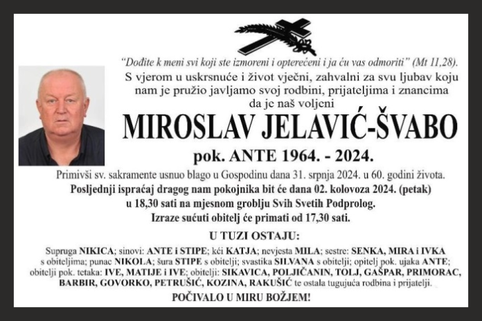 MIROSLAV JELAVIĆ - ŠVABO 1964 - 2024 - Umrli.info