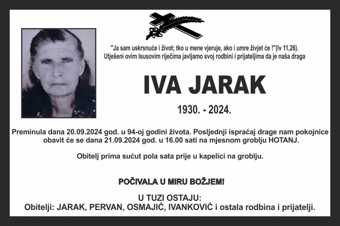 IVA JARAK 1930 - 2024 - Umrli.info