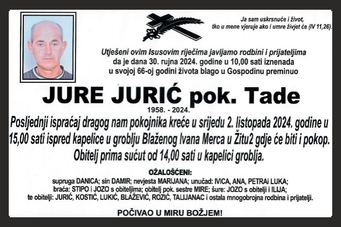 JURE JURIĆ 1958 - 2024 - Umrli.info