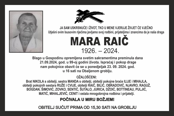 MARA RAIČ 1926 – 2024 - Umrli.info