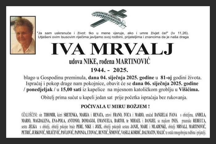 IVA MRVALJ 1944 - 2025 - Umrli.info