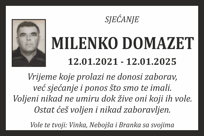 Milenko Domazet - Umrli.info
