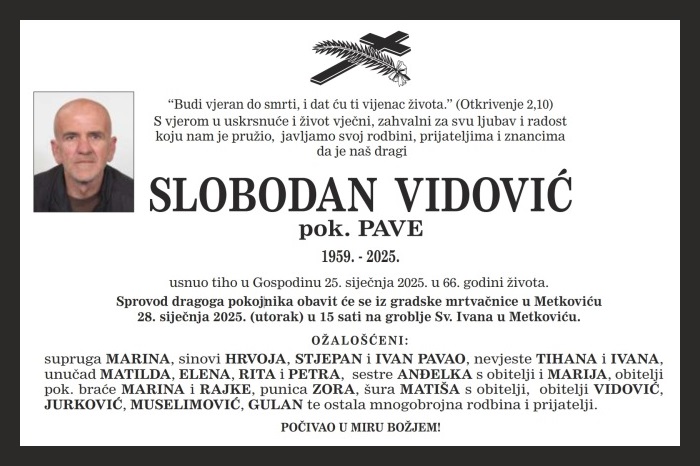 SLOBODAN VIDOVIĆ 1959 - 2025 - Umrli.info
