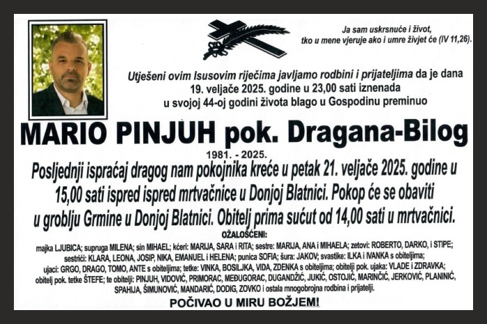 MARIO PINJUH 1981 - 2025 - Umrli.info