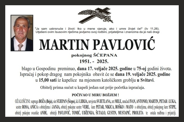 MARTIN PAVLOVIĆ 1951 - 2025 - Umrli.info