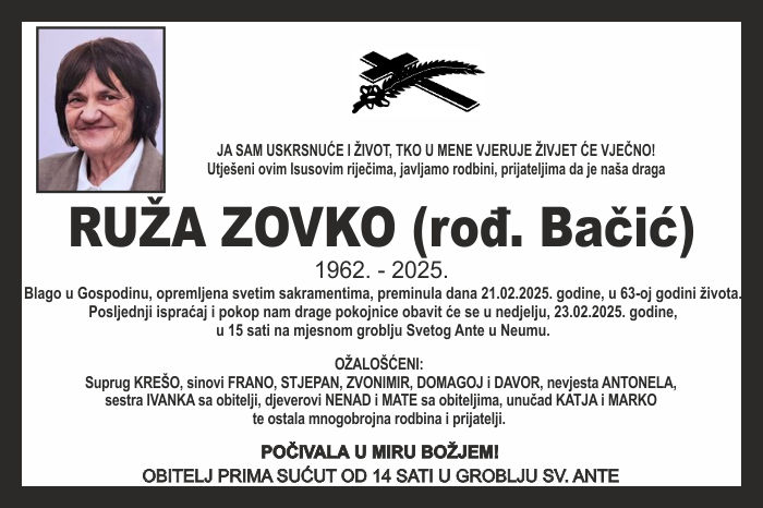 RUŽA ZOVKO 1962 - 2025 - Umrli.info