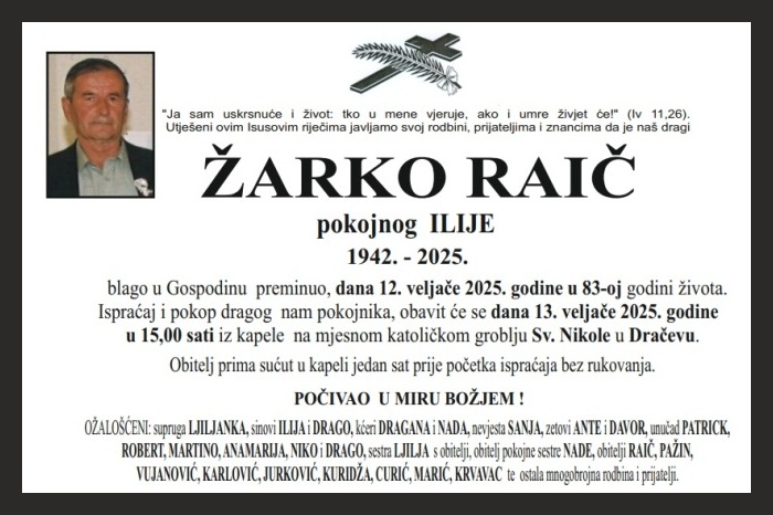 ŽARKO RAIČ 1942 - 2025 - Umrli.info