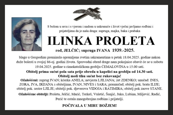 ILINKA PROLETA 1939 - 2025 - Umrli.info