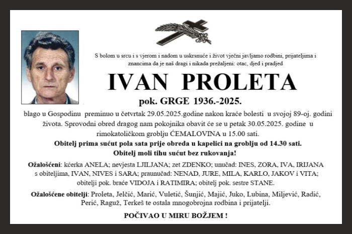 IVAN PROLETA 1936 - 2025 - Umrli.info