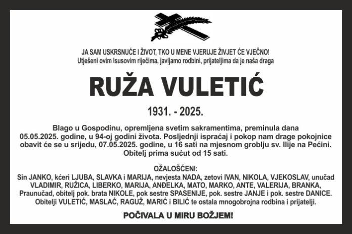 RUŽA VULETIĆ 1931 - 2025 - Umrli.info