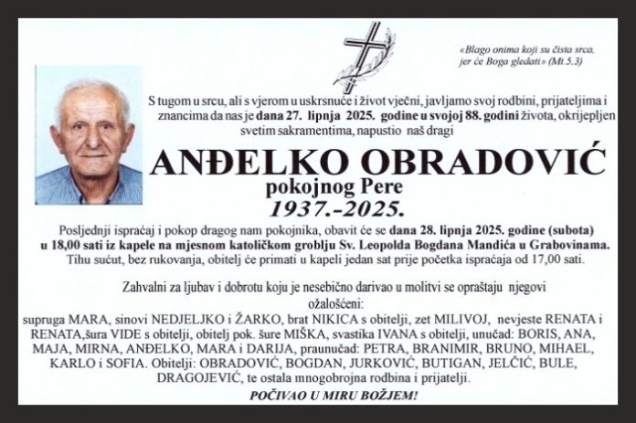 ANĐELKO OBRADOVIĆ 1937 - 2025 - Umrli.info