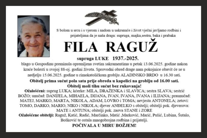 FILA RAGUŽ 1937 - 2025 - Umrli.info