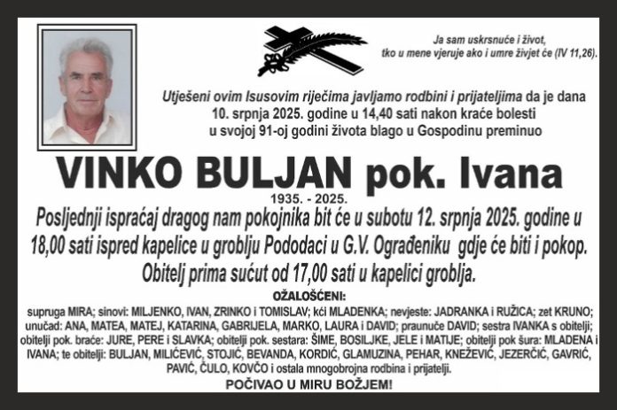 VINKO BULJAN 1935 - 2025 - Umrli.info
