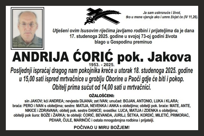 ANDRIJA ĆORIĆ 1953 - 2025 - Umrli.info